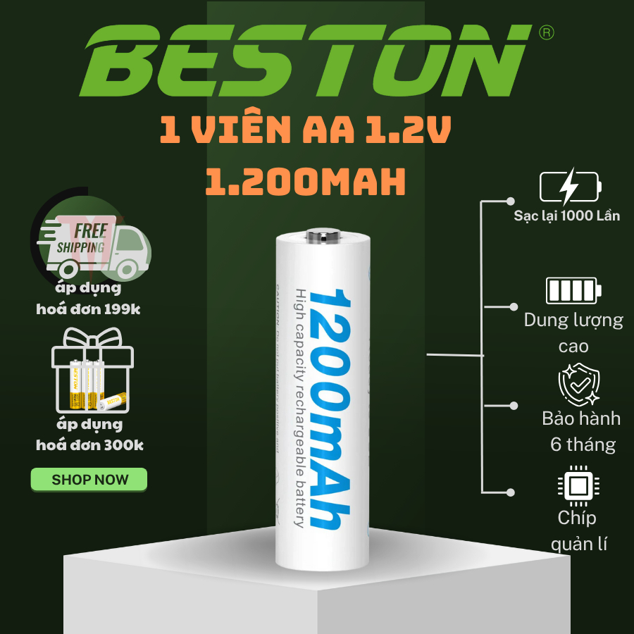Pin sạc Beston AA 2A 1.2V dung lượng 1200mAh dùng cho karaoke,pin máy ảnh, pin đồ chơi, pin đồng ...