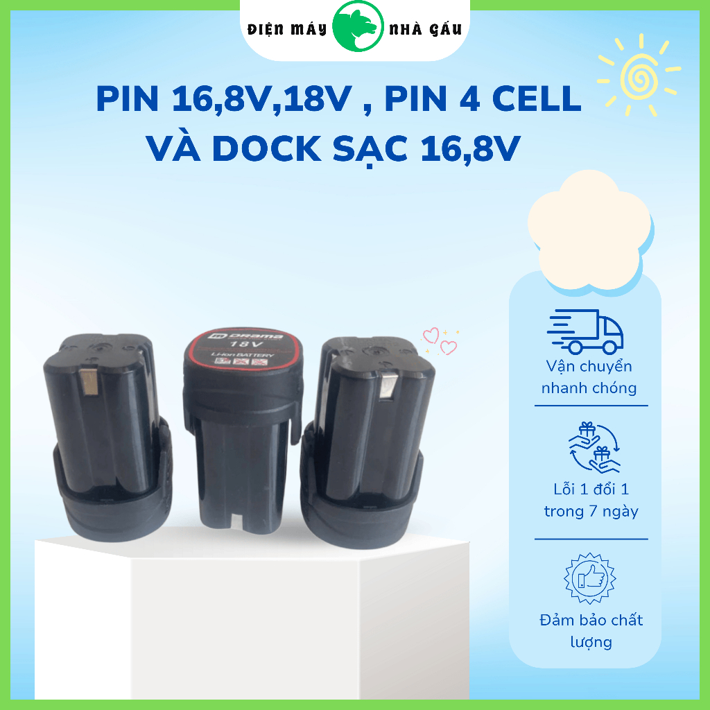 Pin 16,8V,18V , Pin 4 cell và Dock Sạc 16,8V DRAMA Dùng Cho Máy Khoan ...