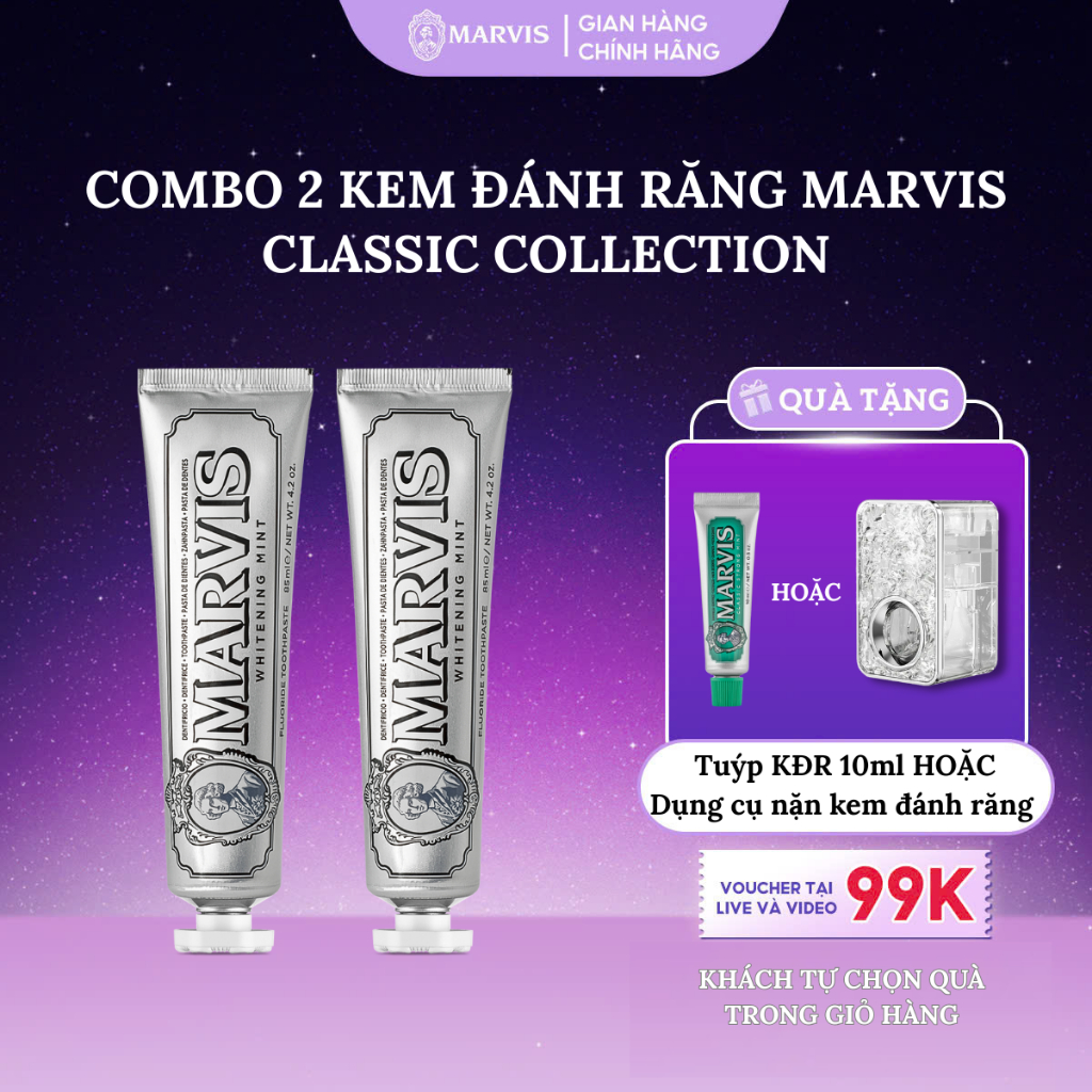 Combo 2 Kem Đánh Răng Marvis 75ML/85ML - Làm Sạch Răng, Giữ Hơi Thở Thơm Mát | Shopee Việt Nam