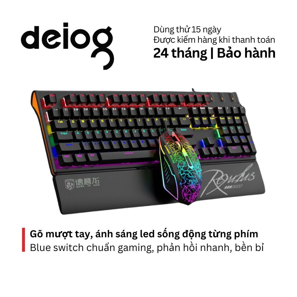Bàn phím cơ led có dây gaming DEIOG M105, thiết kế kèm giá kê tay tháo ...