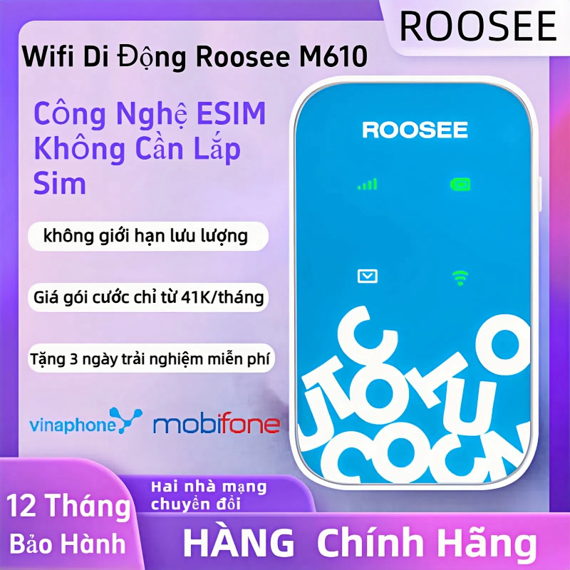 Bộ phát wifi di động mini ROOSEE M610 - không cần lắp sim, máy nhẹ chỉ 80g, dung lượng pin 2100 ...