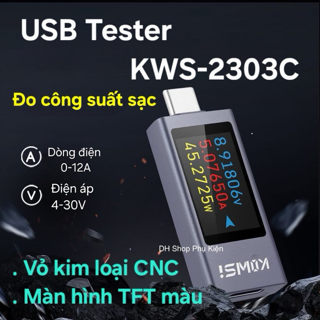 USB Tester KWS-2303C đo dòng điện Type-C | Màn hình TFT màu | 0-12A | 4 ...