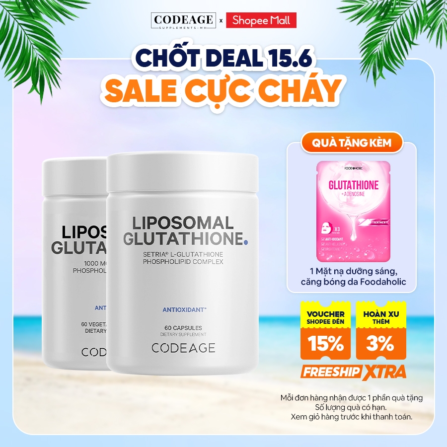 Viên uống hỗ trợ trắng da CodeAge Liposomal Glutathione 60 viên cải ...