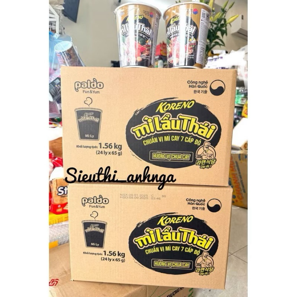 Thùng 24 Ly Mì Koreno Vị Lẩu Thái Chua Cay Ly 65G | Shopee Việt Nam