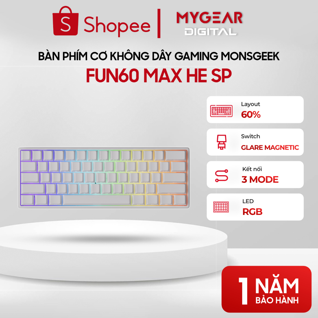 Bàn Phím Cơ Gaming MonsGeek Fun60 Pro / Max HE SP Black / White Glare ...