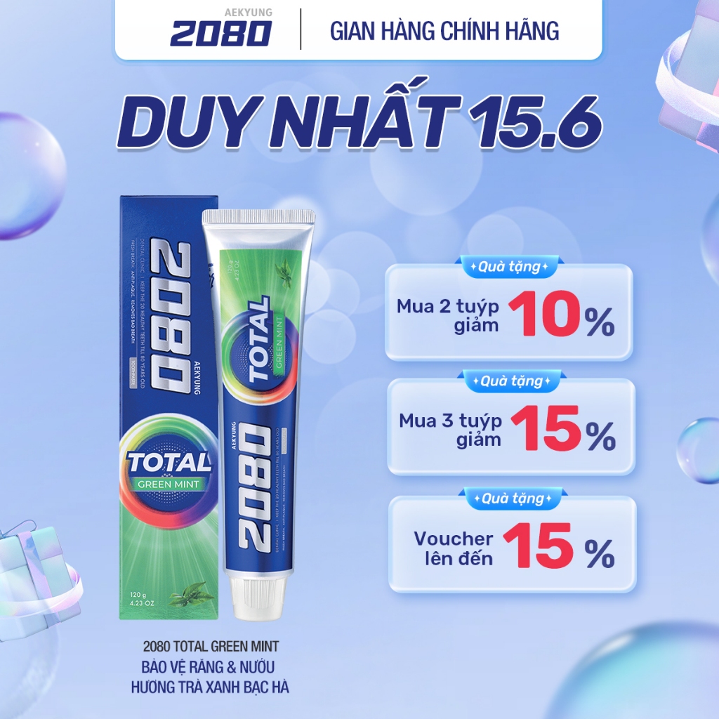 Kem Đánh Răng Thơm Miệng Sạch Mảng Bám 2080 Total Green Mint Cao Cấp Hàn Quốc 120g | Shopee Việt Nam