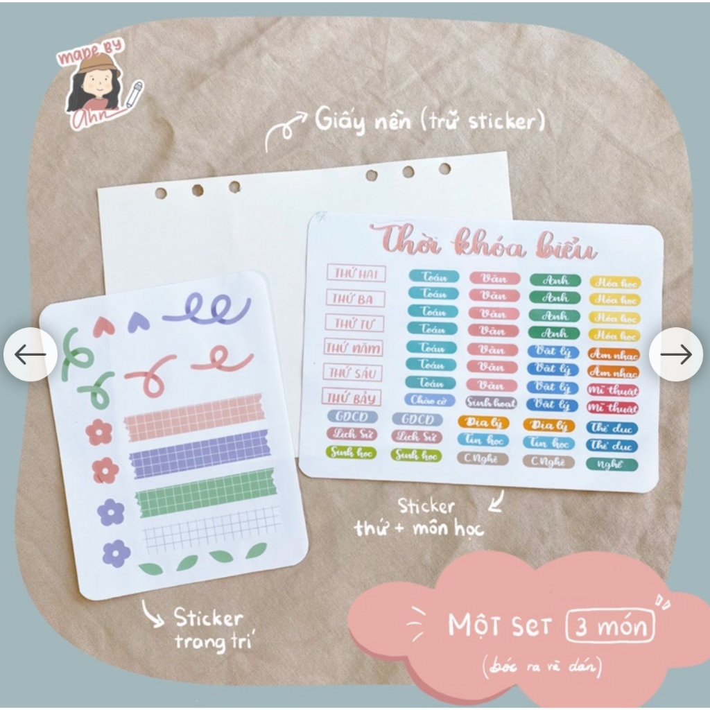 [Mẫu colorful] Sticker THỜI KHOÁ BIỂU thay tên môn học - MADE BY AHN ...