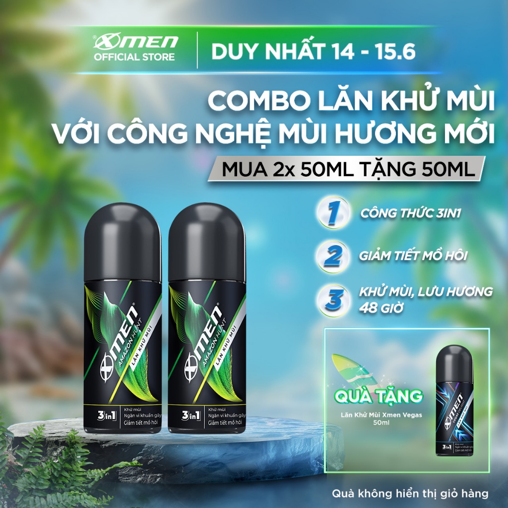 [COMBO MUA 2 TẶNG 1] Combo 2 Lăn khử mùi Xmen Amazon Hunt/Vegas Delight 50ml/chai + Tặng 1 Lăn ...