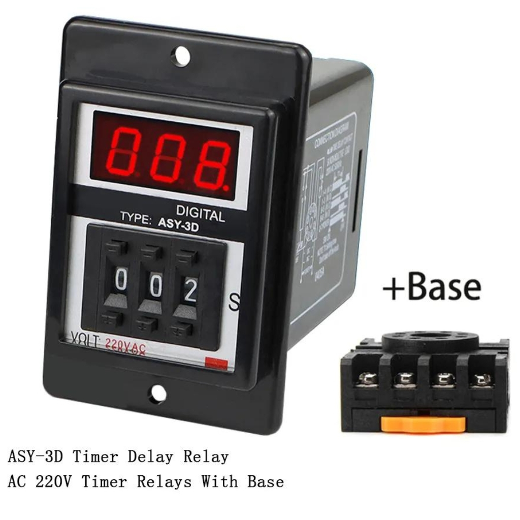 Timer điện tử ASY-3D rơ le thời gian có tai 8 chân tròn hiển thị số điện 220VAC kèm chân đế ...