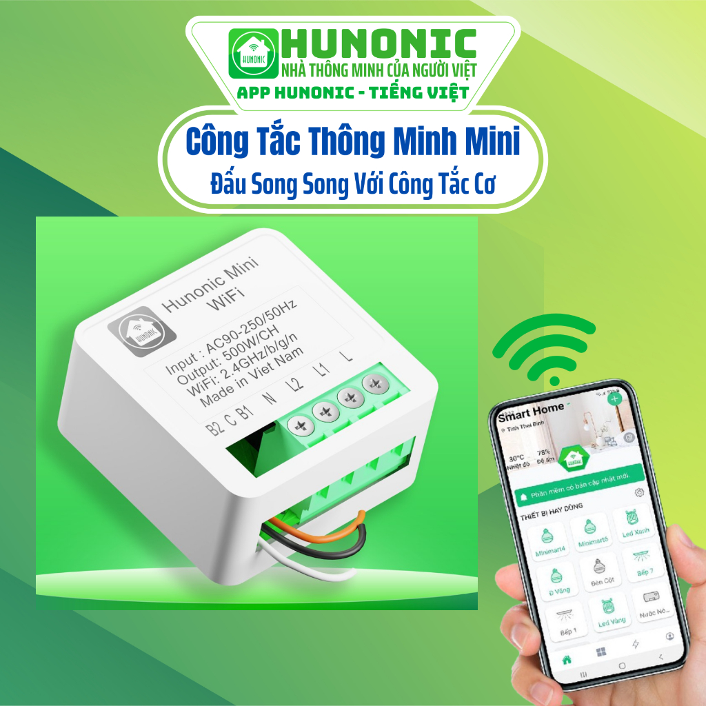 Công Tắc Thông Minh Kết Nối Wifi Hunonic Mini, Biến Công Tắc Thường ...