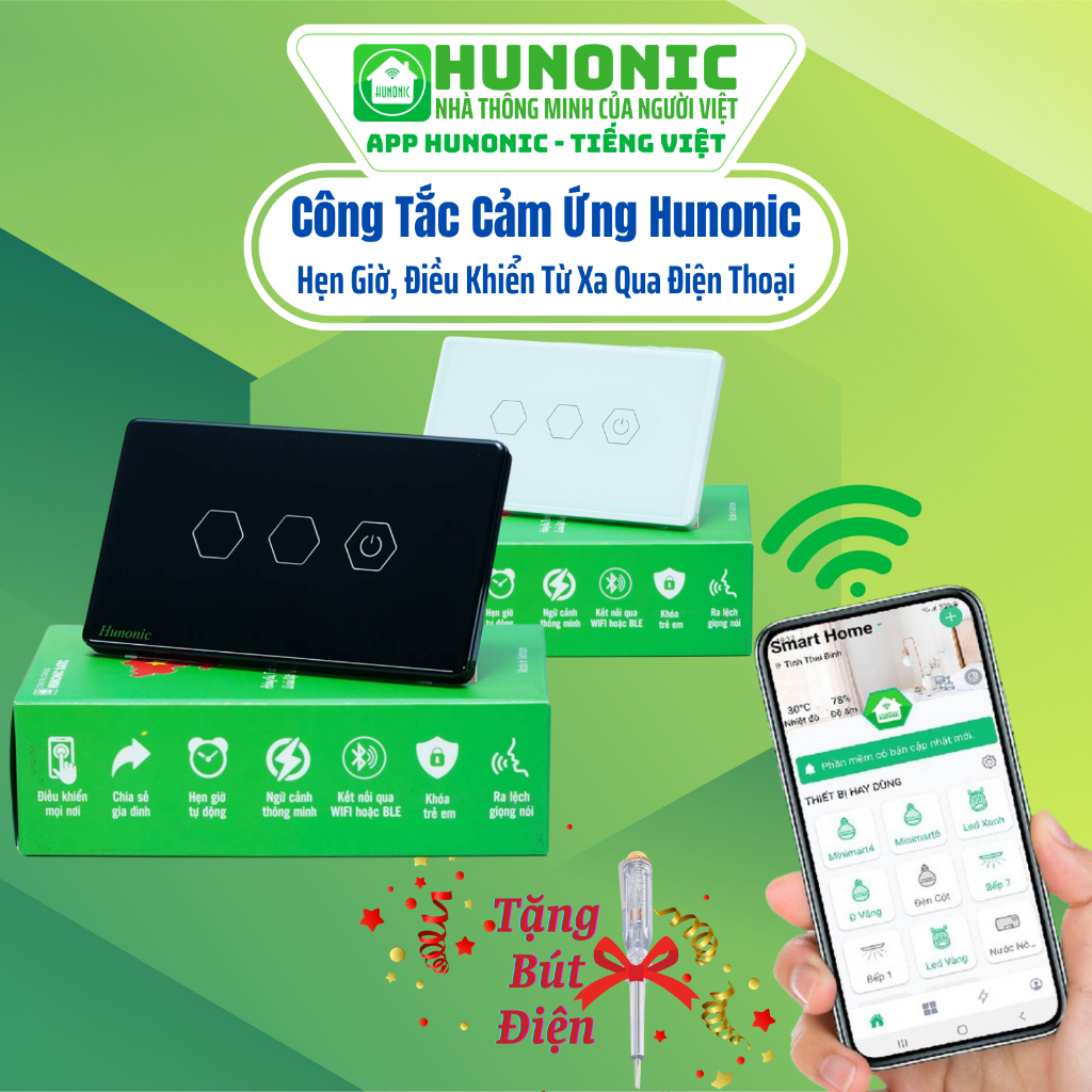 Công Tắc Cảm Ứng Hunonic Datic 1-2-3-4 Nút, Công Tắc Thông Minh Kết Nối ...