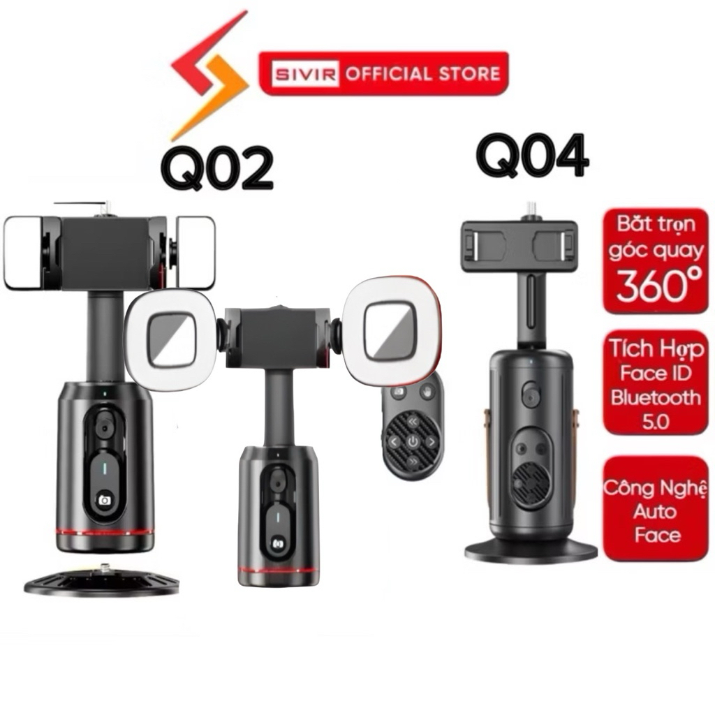 GIMBAL SIVIR Q02 QUAY 360 ĐỘ, TÍCH HỢP ĐÈN LED TRỢ SÁNG, REMOTE ĐIỀU KHIỂN TỪ XA, LĂP ĐƯỢC CHÂN ...