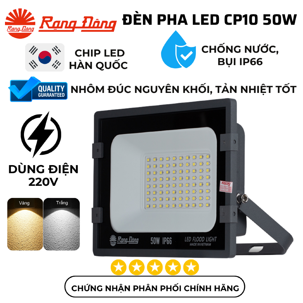 (Chính Hãng, New 2025) Đèn Led Pha Rạng Đông 50W Trắng 6500K Vàng 3000K ...