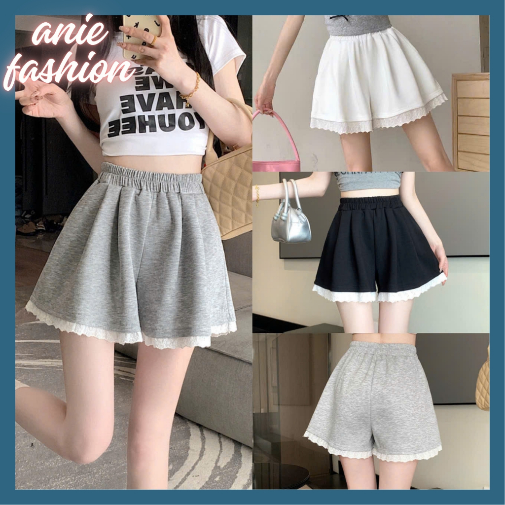Quần short đùi nữ phối viền ren điệu đà chất nỉ 2 da cao cấp Q251 Anie ...