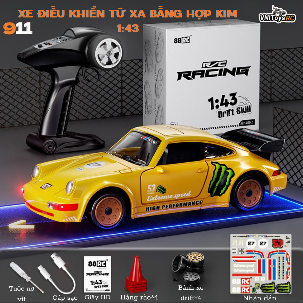 Xe Drift Mini Điều khiển 1:43 88RC Vỏ Kim Loại – Có Đèn LED, Cửa Mở ...