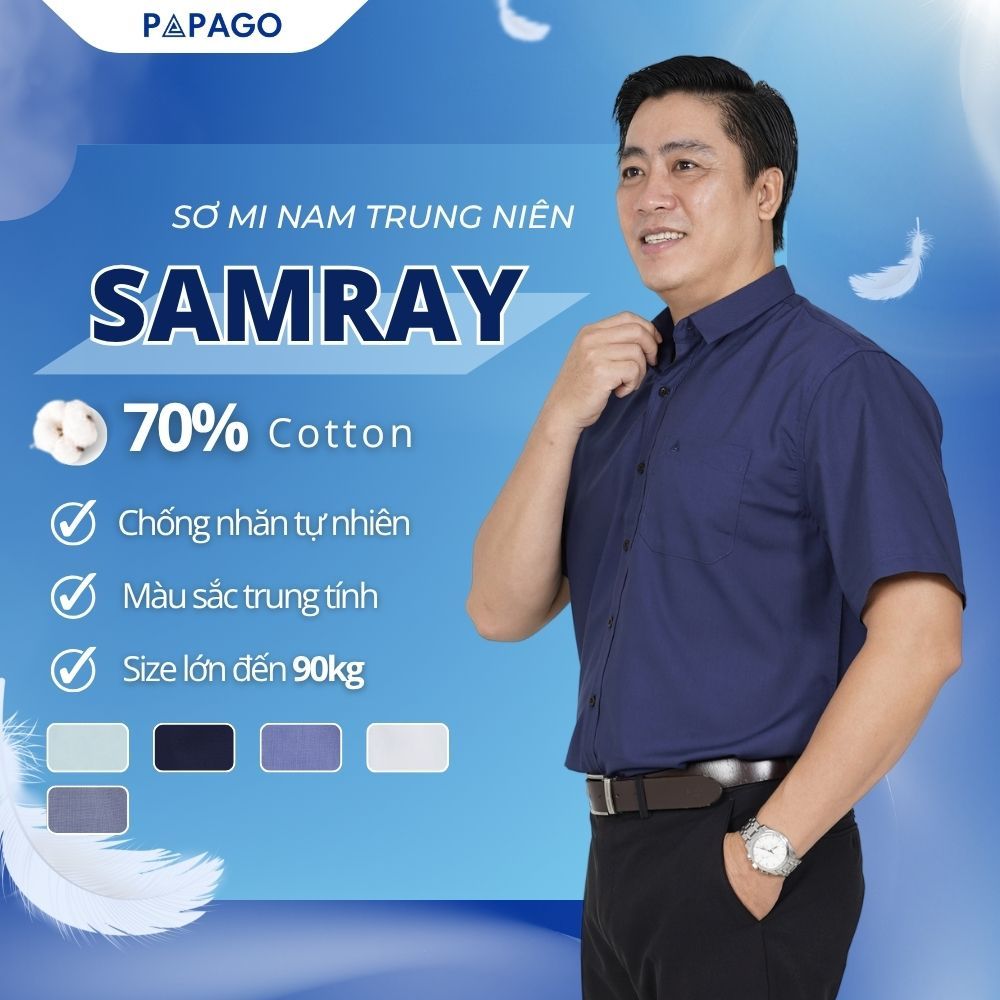 [HOT] Áo Sơ Mi Nam Trung Niên PAPAGO Vải Samray Tay Ngắn Lai Ngang Mát ...