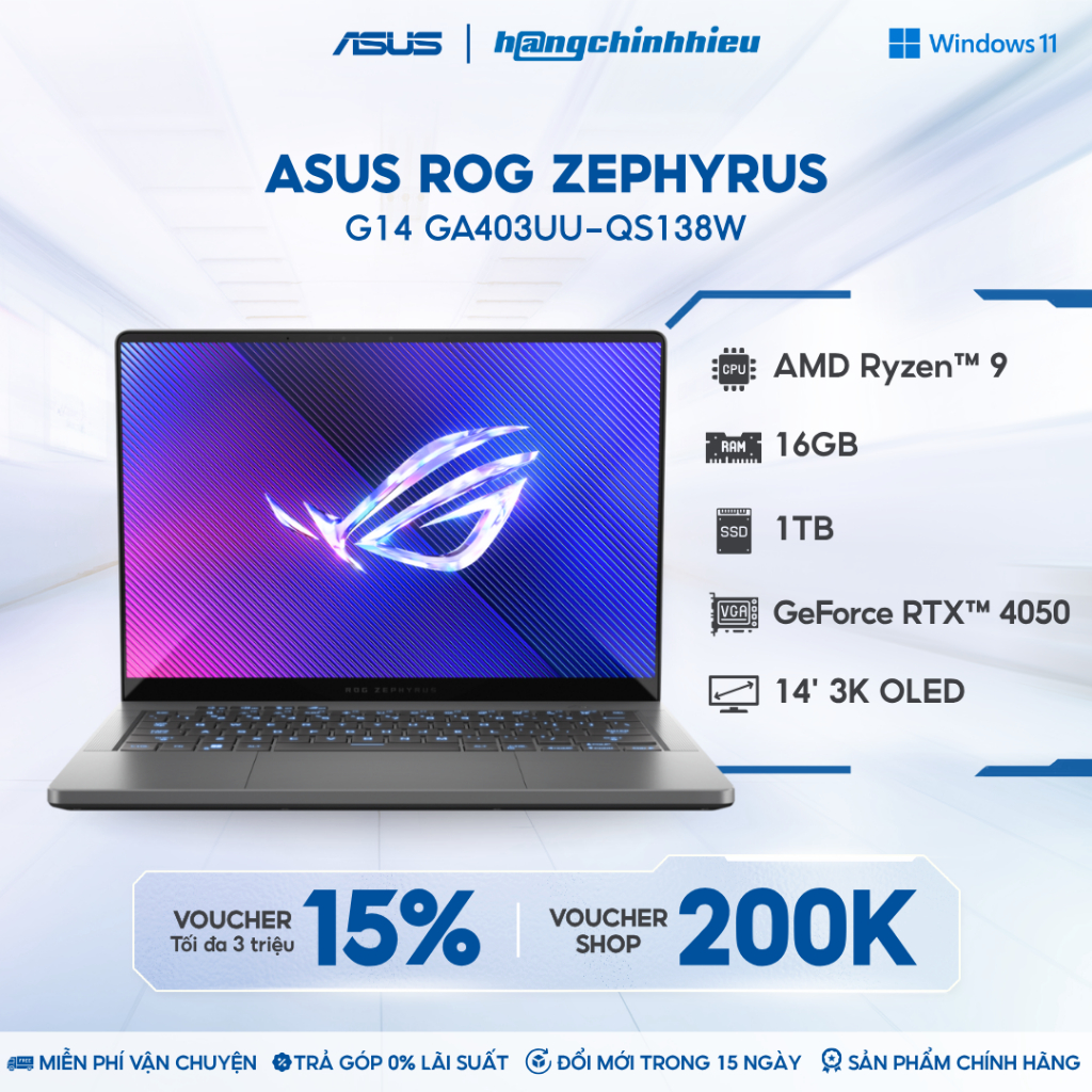 Laptop ASUS ROG Zephyrus G14 GA403UU-QS138W R9-8945HS | RTX™ 4050 6GB ...