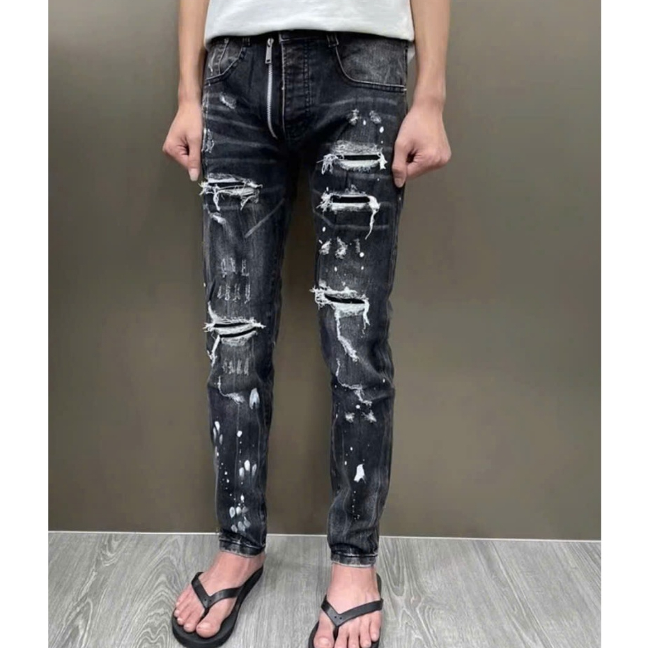 Quần Jean Nam rách gối sướt chỉ loang nhẹ form đẹp biy phố | Shopee ...