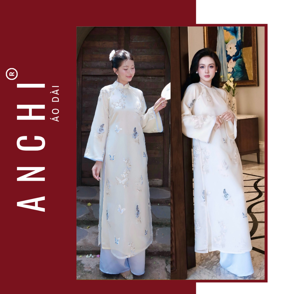Áo Dài Cách Tân Diên Phúc Dáng Suông, Chất Vải Tơ Thêu Họa Tiết Bướm ...