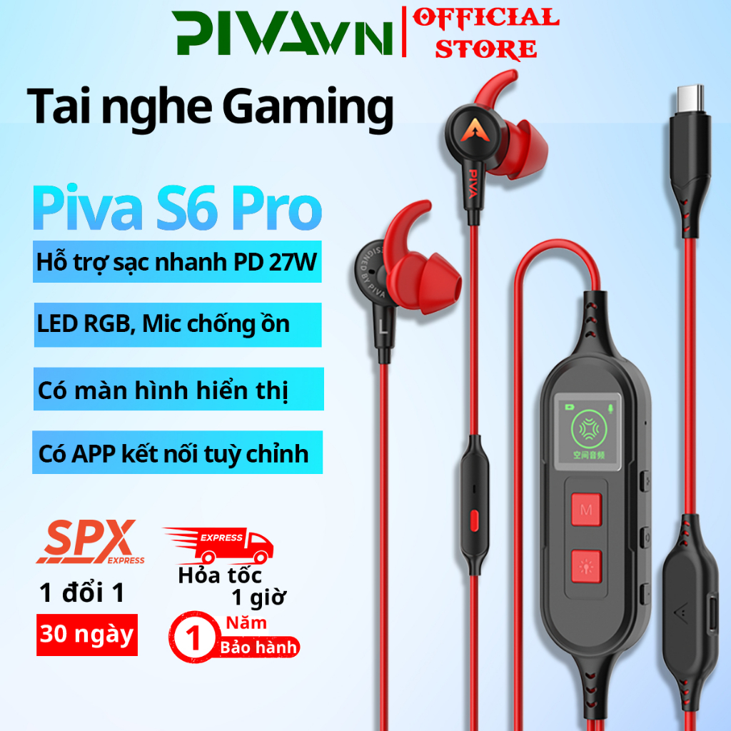 Piva S6 Pro Tai nghe Gaming Hack tiếng chân Piva S6Pro hỗ trợ kết nối APP và sạc nhanh PD 27W ...