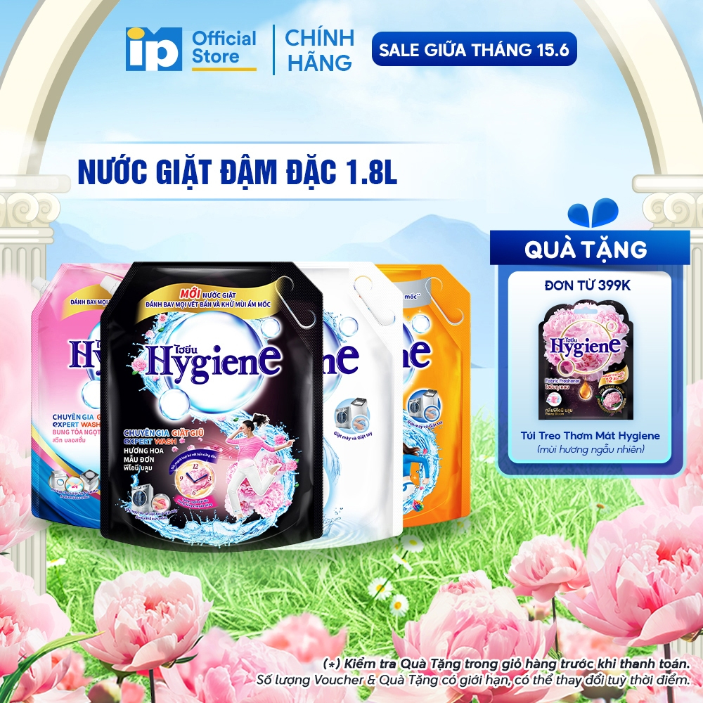 Nước Giặt Đậm Đặc Hygiene 1.8L (Dịu Êm/ Ánh Dương Hạnh Phúc/ Hoa Mẫu Đơn/ Bung Tỏa Ngọt Ngào ...