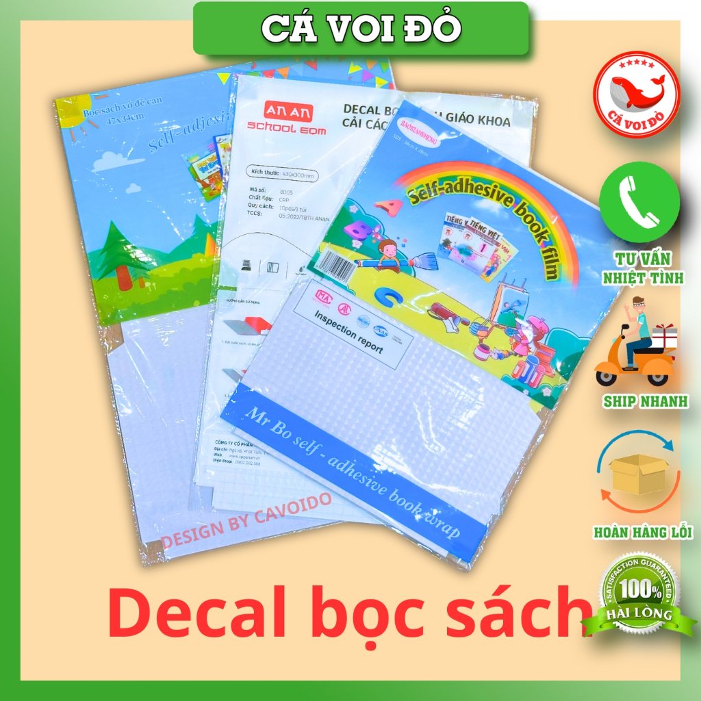 Decal bọc vở trong suốt nhiều size 38x28cm / 43x30c / 47x34cm / decan ...