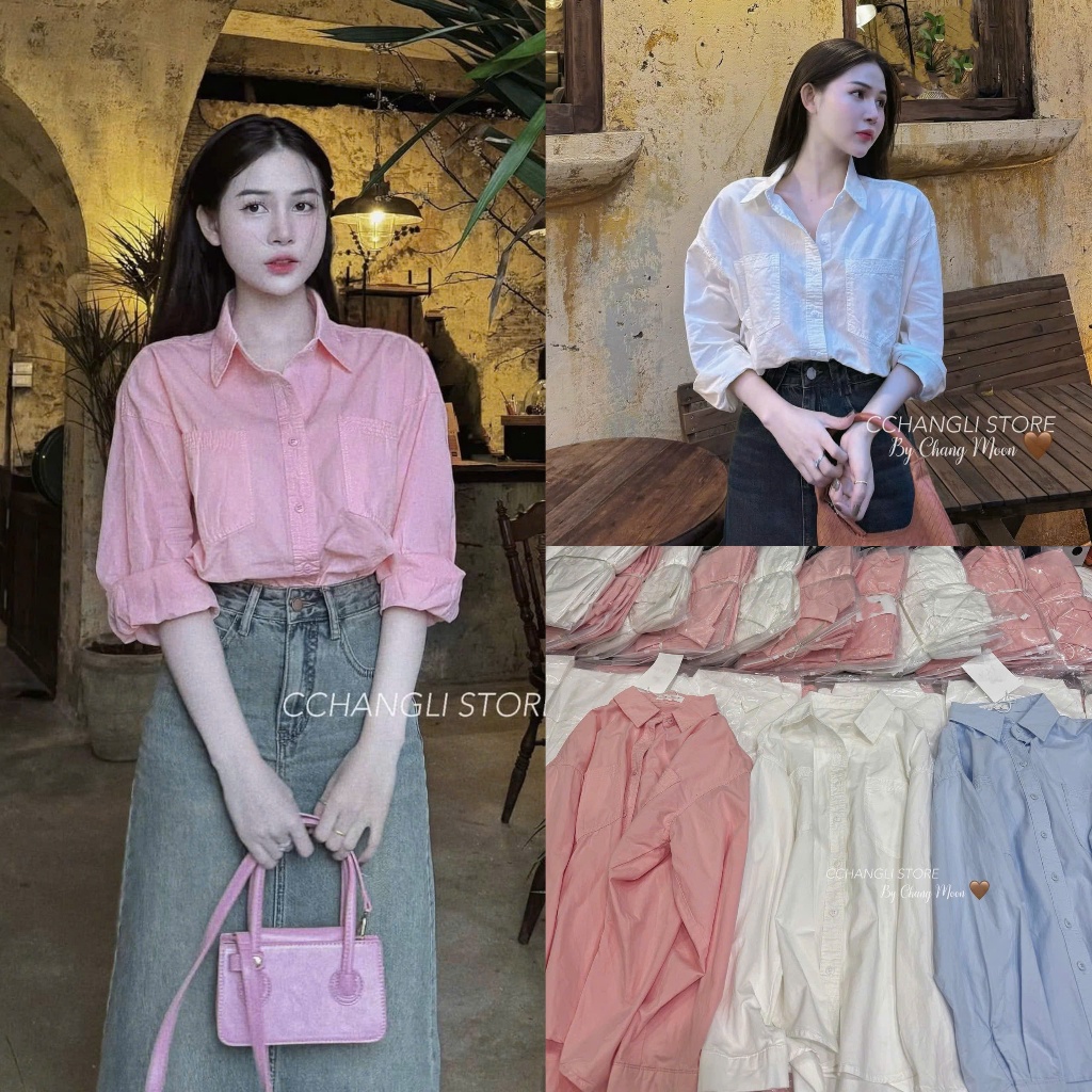 METWO. - Áo sơ mi thô trơn Hàn FORM RỘNG 2 túi PASTEL đuôi tôm KYL QC ...