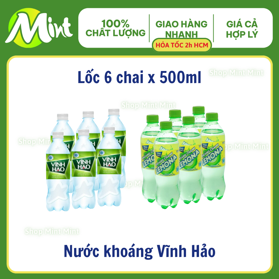 [Lốc 6 chai x 500ml] Nước khoáng VĨNH HẢO chai 500ML_Chanh/ có Ga. Shop Mint Mint. | Shopee Việt Nam