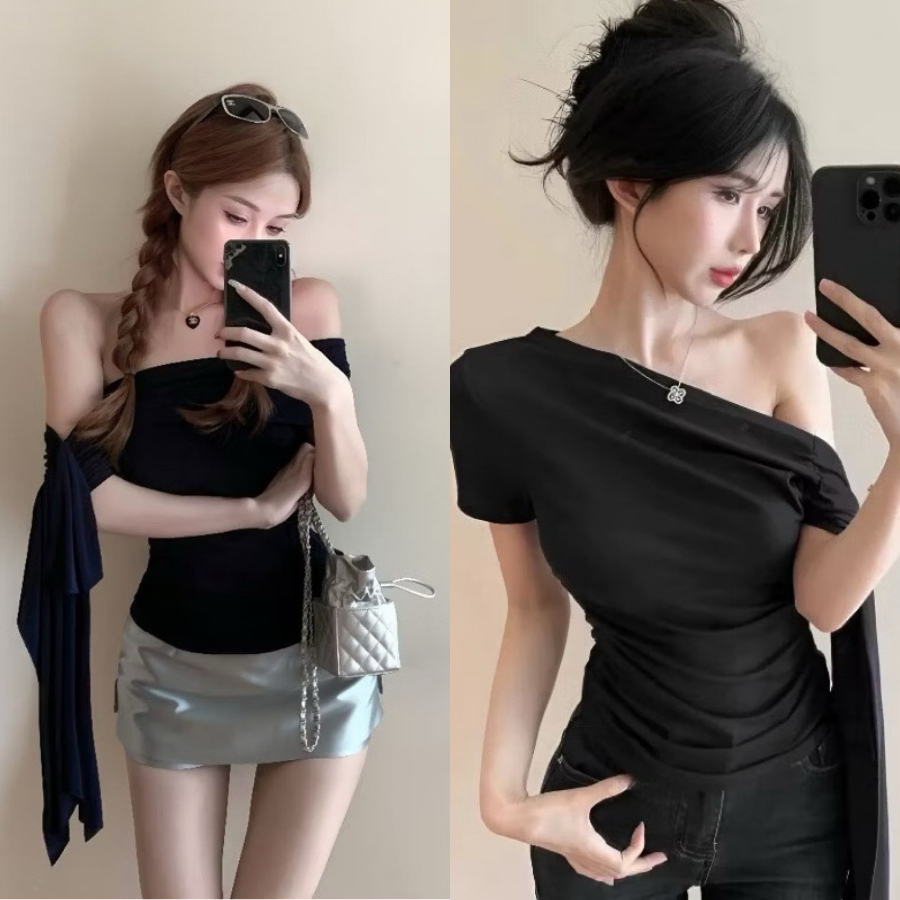 Áo kiểu trễ vai tà áo tung bay trong chiều gió lộng ba màu xanh đen ...