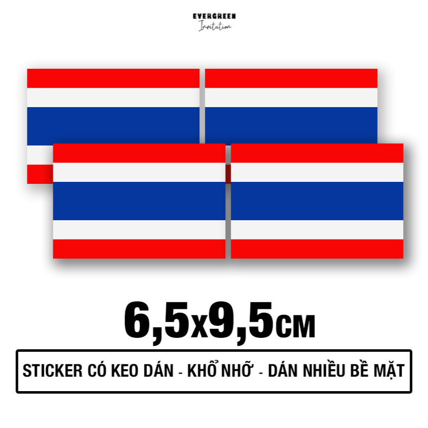 Set 100 Sticker Cờ Thái Lan Thailand khổ nhỡ 6,5x9,5cm dày đẹp keo dính ...