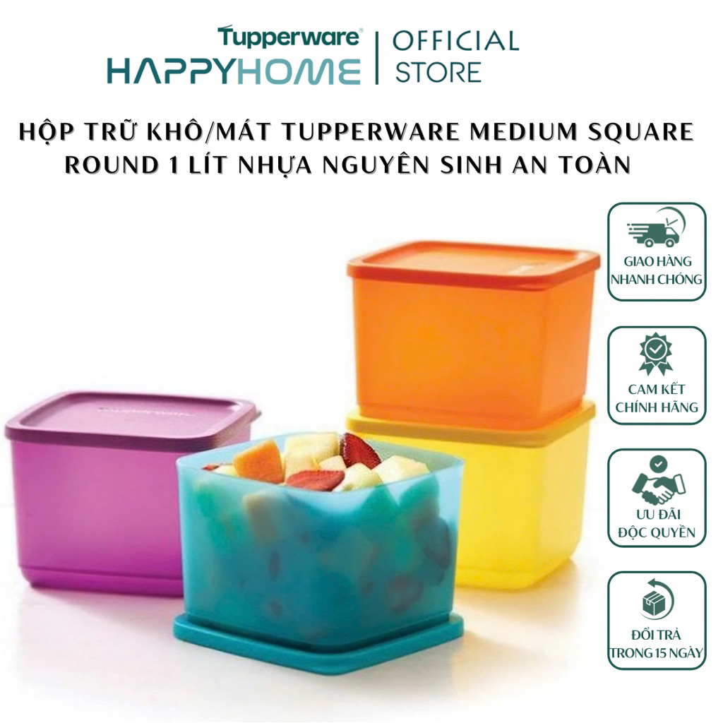 Hộp Trữ Khô/Mát TUPPERWARE Medium Square Round 1 Lít Chính Hãng Nhựa ...
