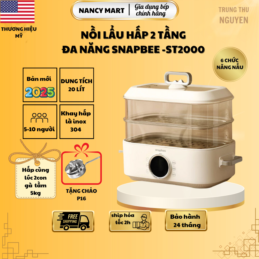 Nồi hấp điện đa năng Snapbee ST2000-2 tầng-thể tích 20 lít-hấp-xào- lẩu ...