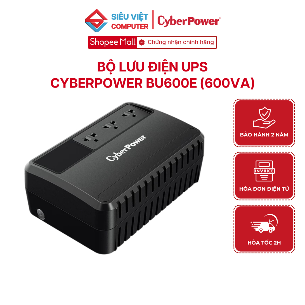 Bộ lưu điện UPS CyberPower BU600E, dung lượng 600VA, công suất tải 360W ...