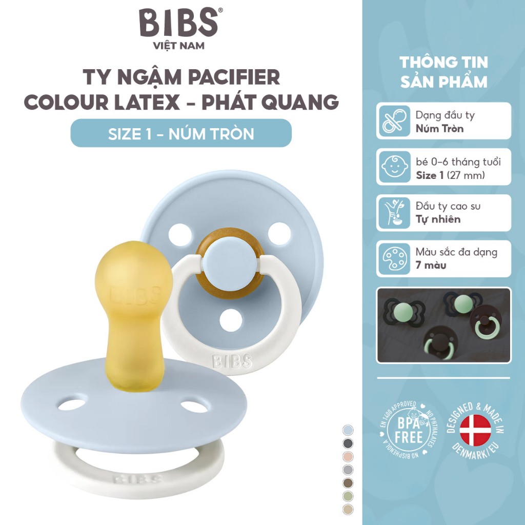 [CHÍNH HÃNG] Ty ngậm núm tròn cao su tự nhiên BIBS Pacifier Colour ...