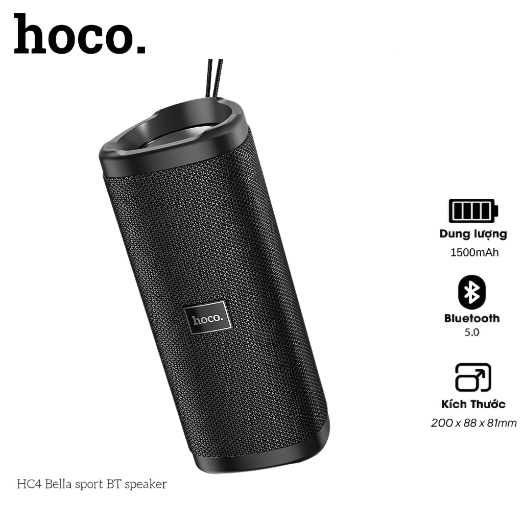 Loa Bluetooth Hoco HC4 V5.0, Pin 1500mAh, Công Suất 10W, Nghe Nhạc 3H, Hỗ Trợ FM, Thẻ TF, USB ...