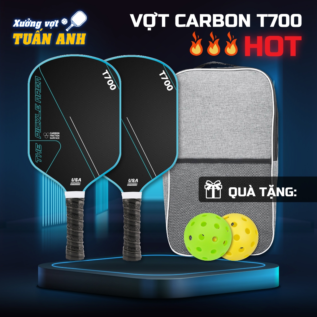 [HỎA TỐC] Bộ Vợt Pickleball Carbon T700, Lõi Honey Comb 16mm, Mặt Siêu ...