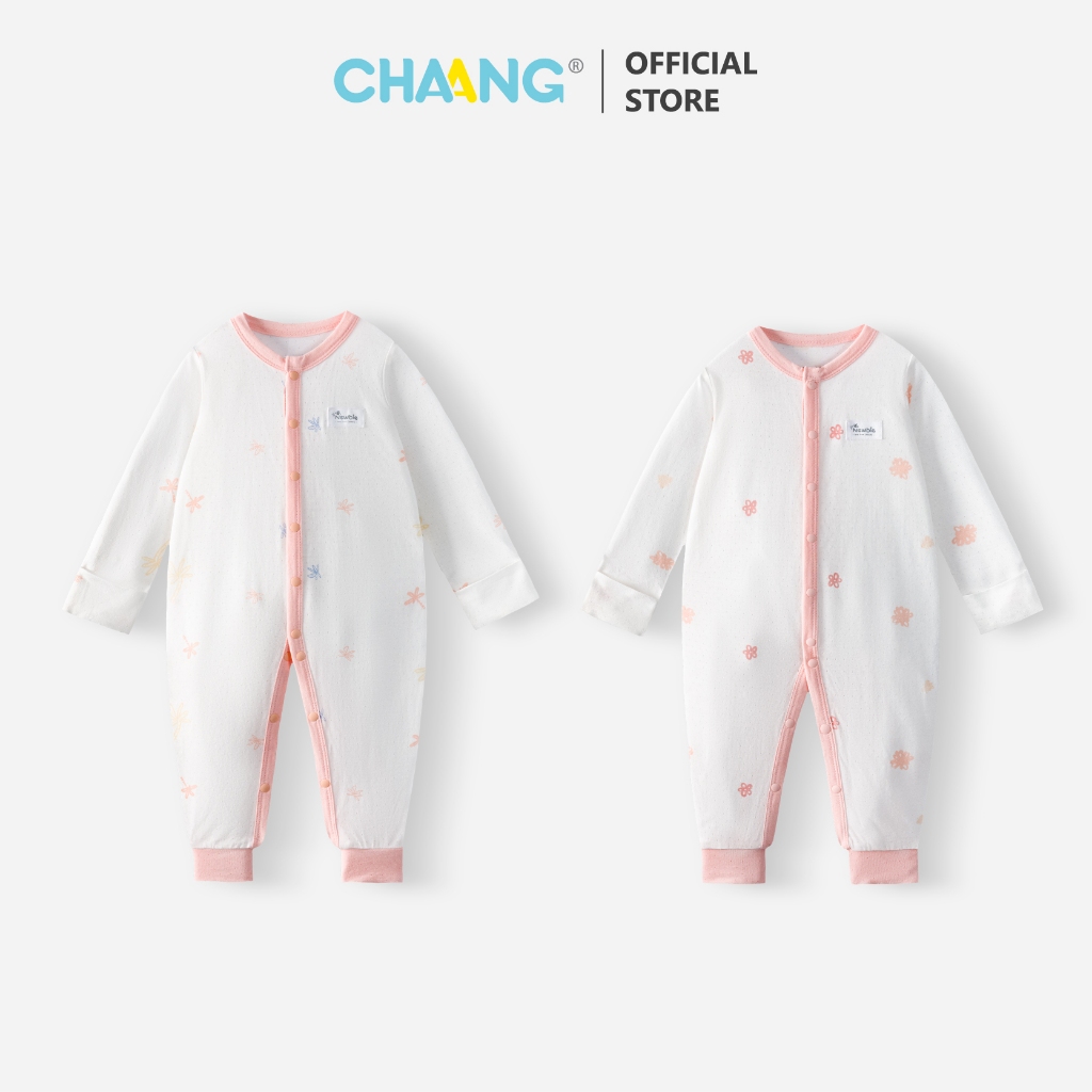 [CHAANG 0-6M] Bộ body dài cúc giữa Sóng tích hợp bao tay cho bé sơ sinh ...