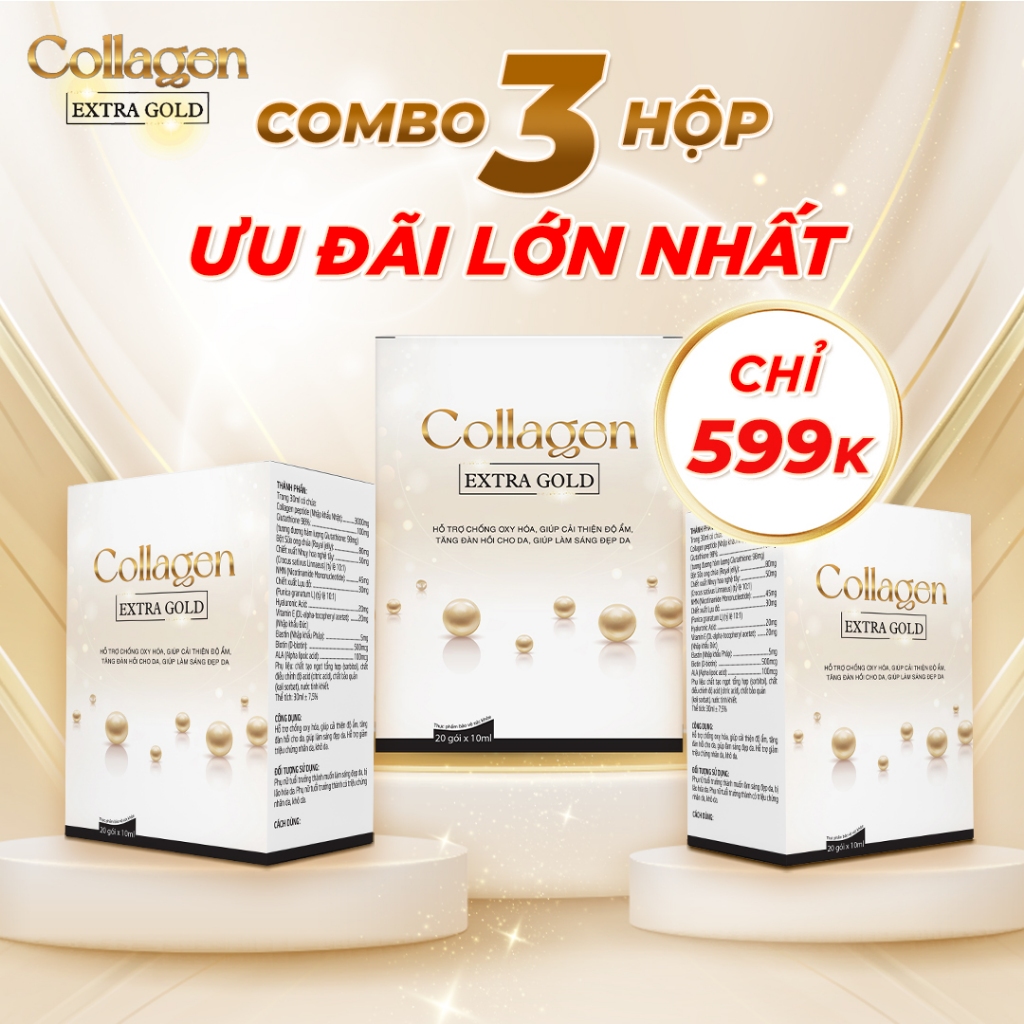 Combo 3 hộp collagen Extra gold dạng gói hỗ trợ sáng da, giúp giảm nám ...
