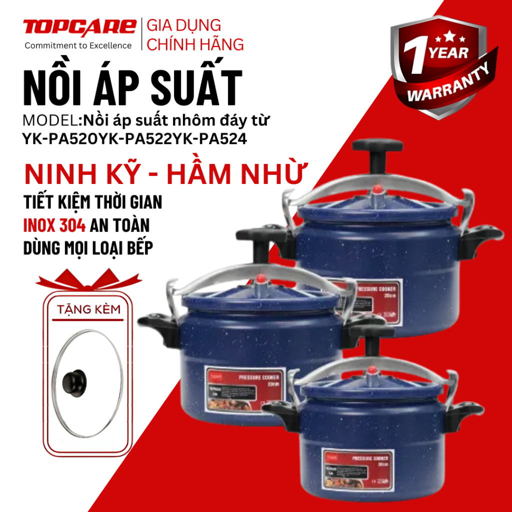 Nồi áp suất nhôm đáy từ YK-PA520/YK-PA522/YK-PA524 nấu nhanh, giữ dinh ...