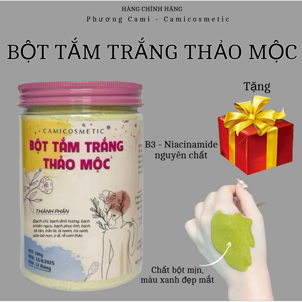 (Tặng kèm 10gr Bột niacinamide ) BỘT TẮM TRẮNG THẢO MỘC CAMI COSMETIC ...