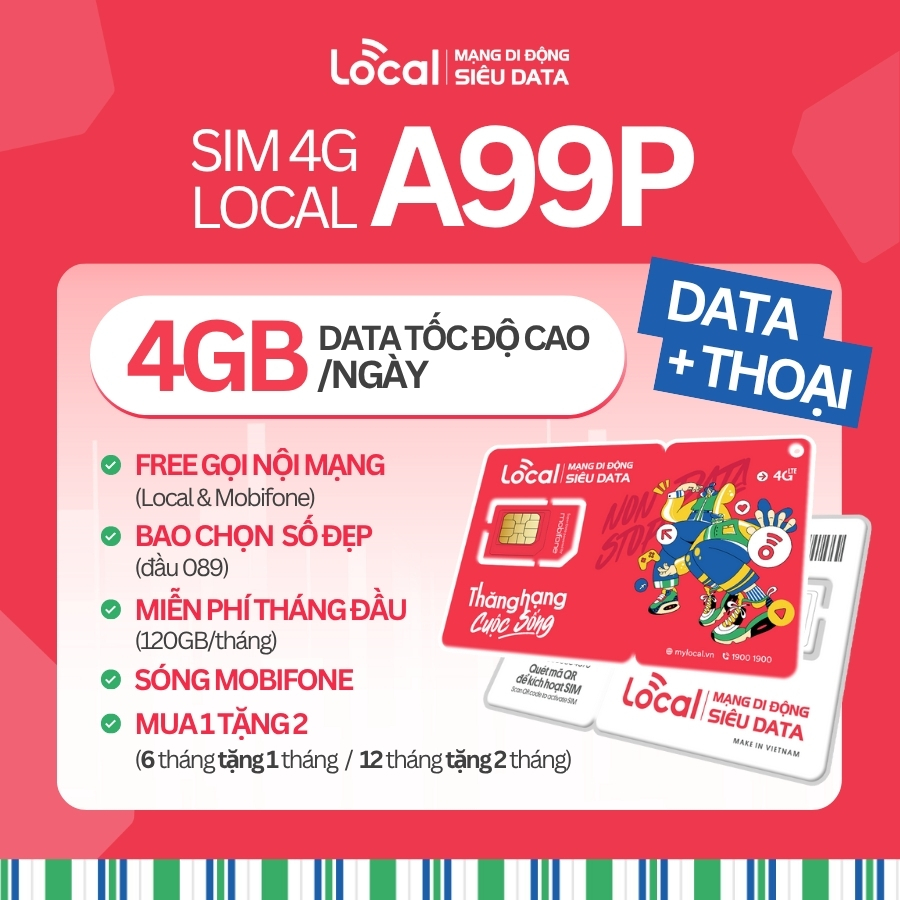 Sim Data 4G-5G Local có eSIM A99P 120GB/Tháng Tốc Độ Cao Miễn Phí Gọi ...