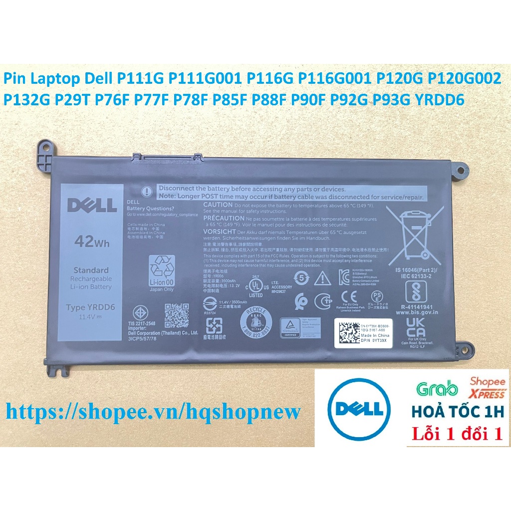 ⚡Pin Laptop Dell P111G P111G001 P116G P116G001 P120G P120G002 P132G ...