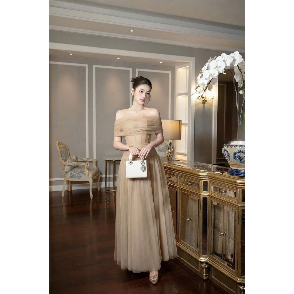 Váy ren trễ vai gọng dáng dài đi tiệc KHANHTHU | Shopee Việt Nam