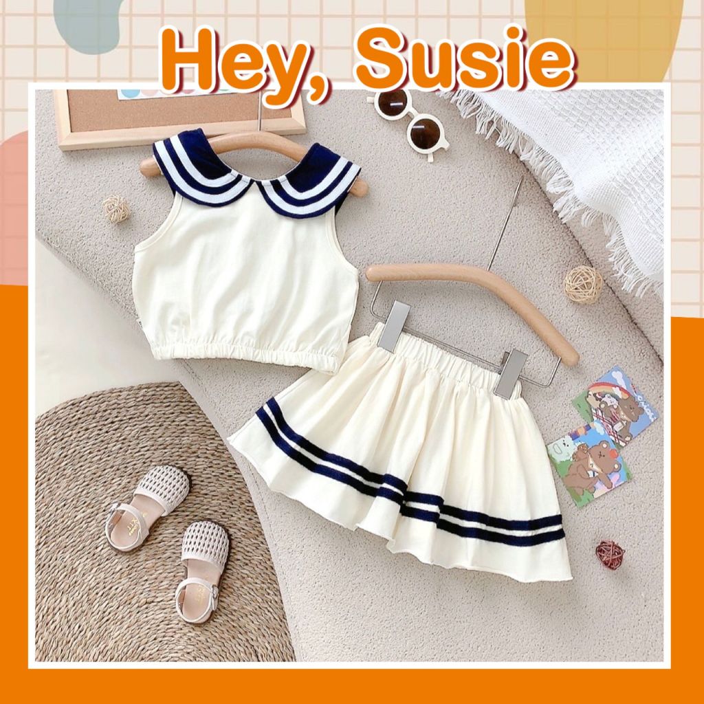 Hey Susie S6845- Bộ Đồ Áo Kem Cổ Xanh Navy Chân Váy Xòe Cho Bé Gái Size ...
