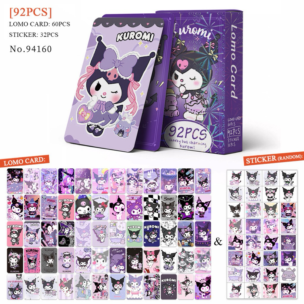 [Lomo Kuromi 92] Bộ 60 lomo card Kuromi + 32 Sticker anime Kuromi ...