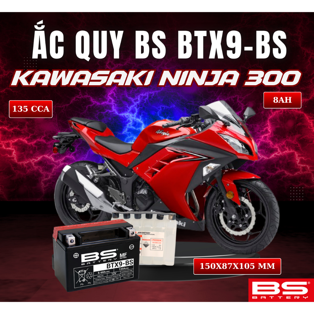 BÌNH ẮC QUY BS BATTERY BTX9-BS 135CCA KAWASAKI NINJA 300/NINJA 400 (150 ...