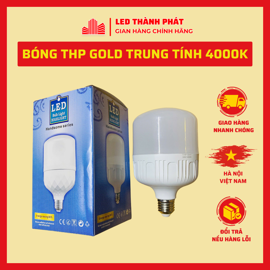 Bóng đèn led THP Gold 4000k Siêu Sáng 50w 40w 30w 20w 10w 5w tiết kiệm ...