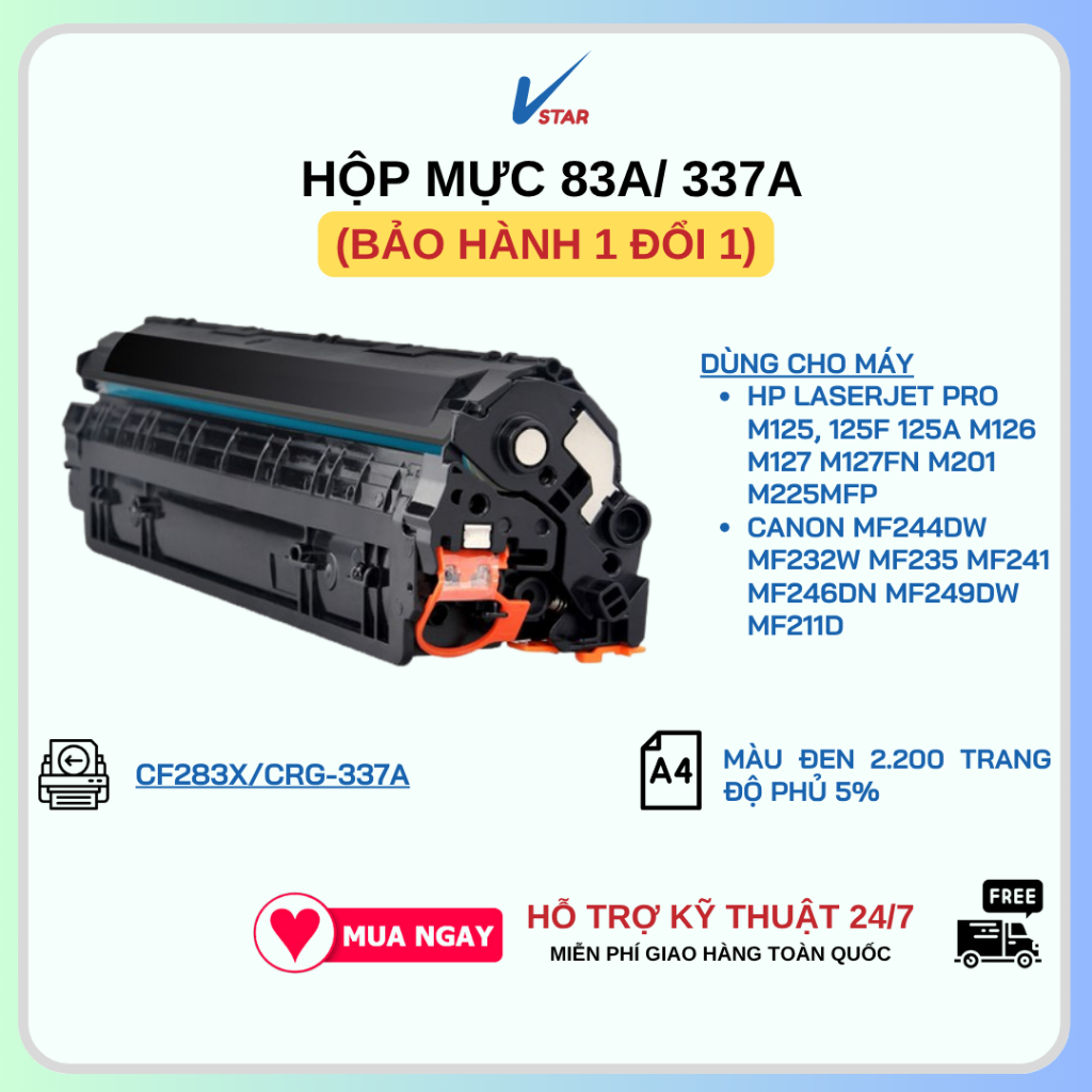 Hộp mực 83A/ 337A dùng cho máy in HP M125 125FW 125A M126 M127 M127FN ...