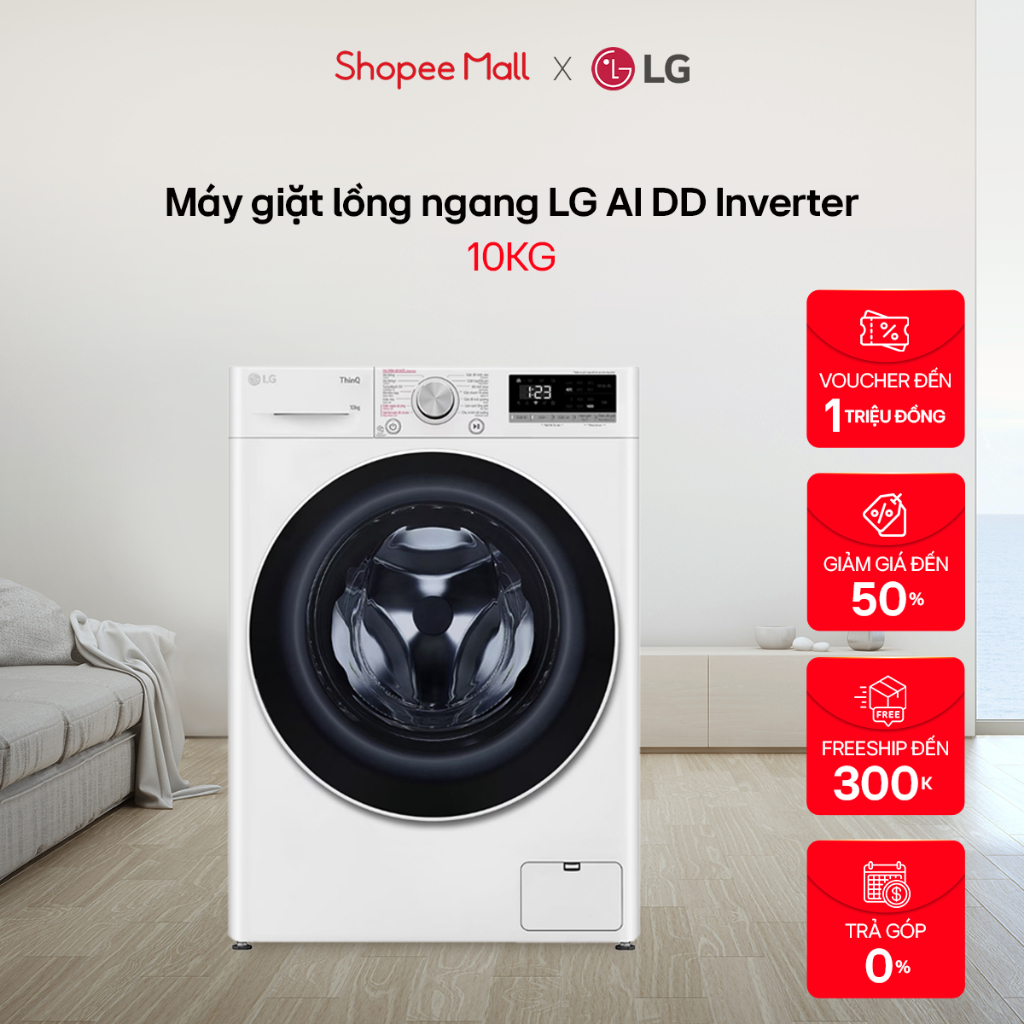 Máy giặt lồng ngang LG AI DD Inverter 10kg FV1410S4W1 | Shopee Việt Nam