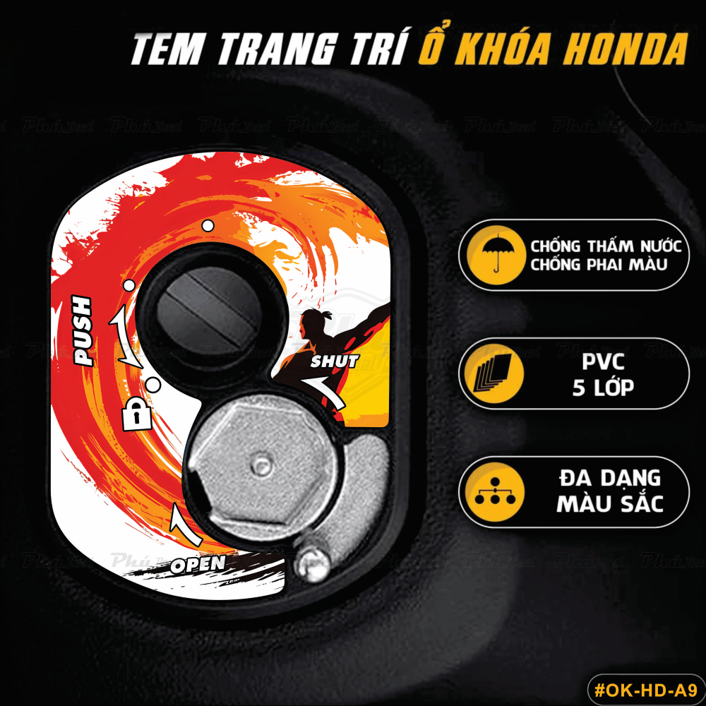 Decal dán ổ khóa cơ Honda mẫu Samurai -A9- Decak 3 lớp chất lượng cao ...